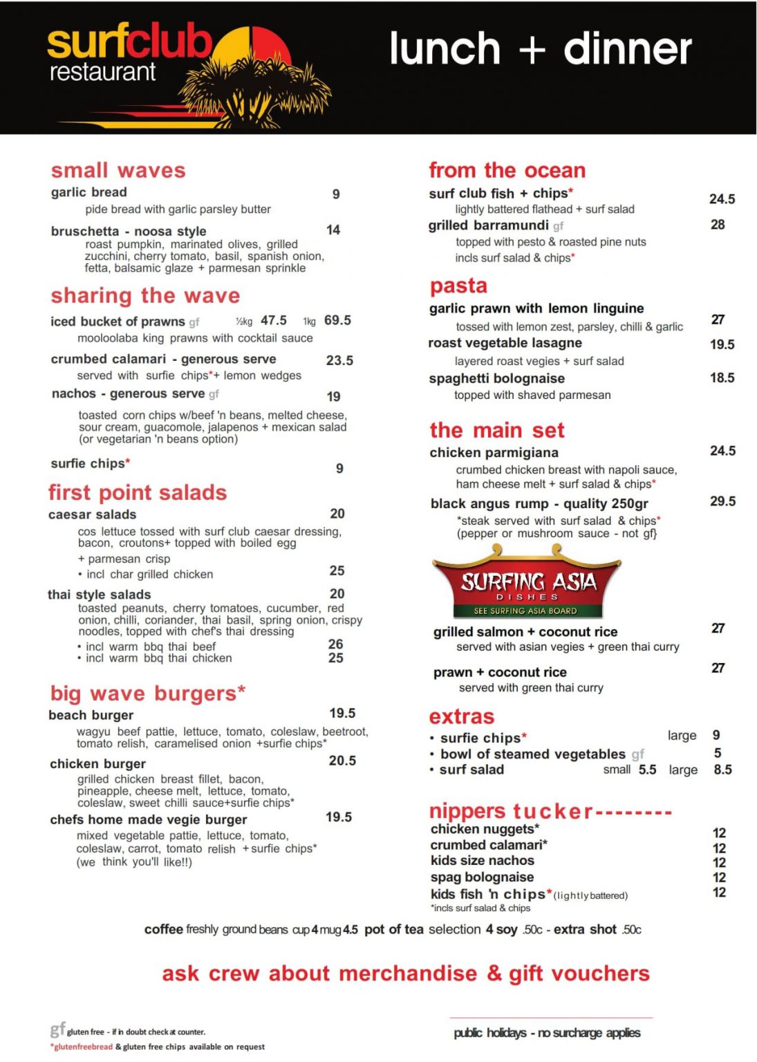 Lunch & Dinner Menu - Noosa Heads Surf Lifesaving Club