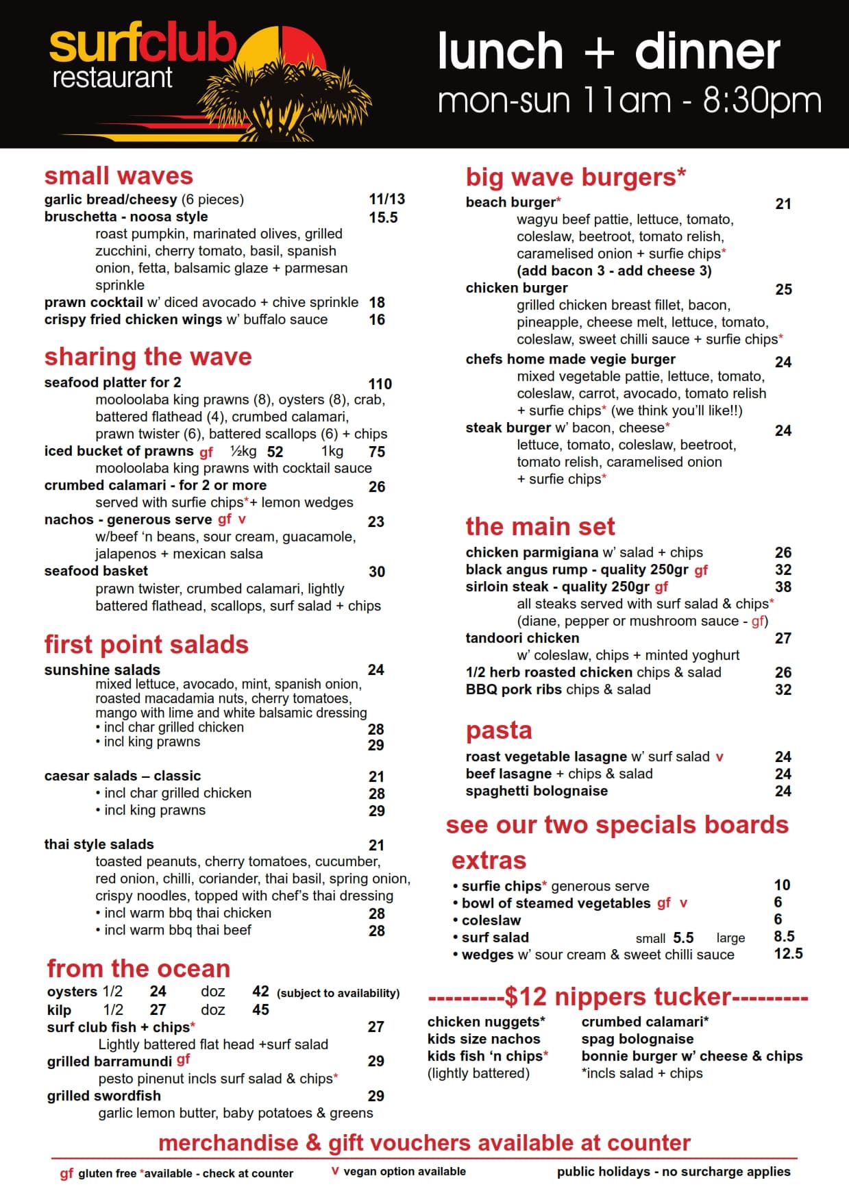 Lunch & Dinner Menu - Noosa Heads Surf Lifesaving Club