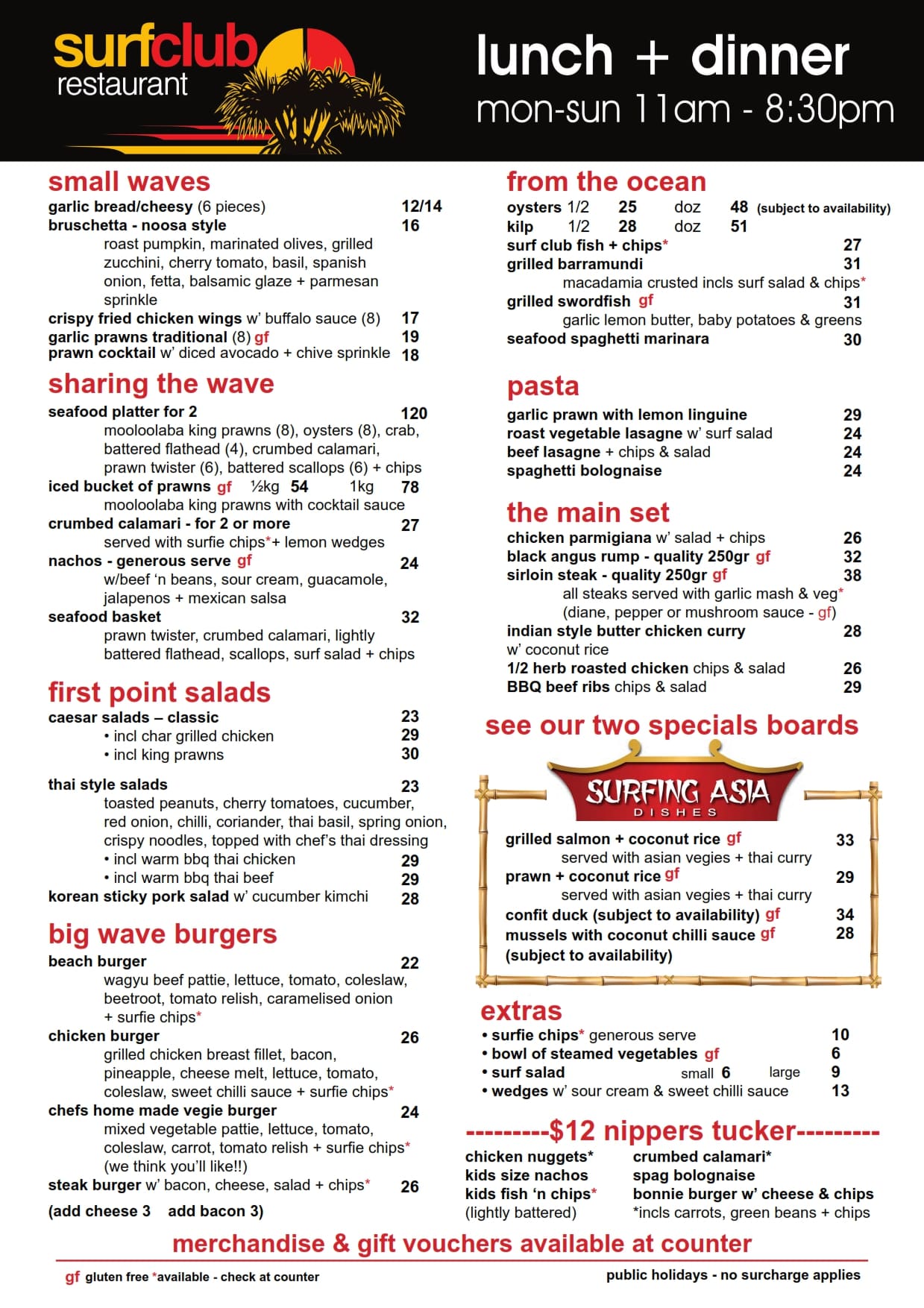 Lunch & Dinner Menu - Noosa Heads Surf Lifesaving Club